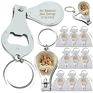 Personalized Engraved Baptism Keychains (12 PCS) - Key Ring with Nail Clipper and Bottle Opener Party Favors for Baby Boys and Girls Recuerdos Bautizo Customized Gift for Guest