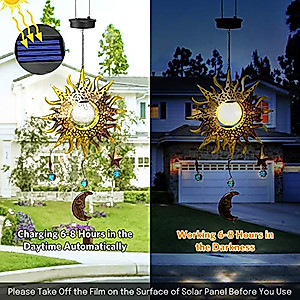 Hanging Solar Lights Wind Chimes: Sun Wind Chimes Outdoor for Mom's Day Gifts-Solar Wind Chimes Waterproof Globe Glass Path Lights with Windbells for Patio Lawn Porch Decoration and Festival Gifts