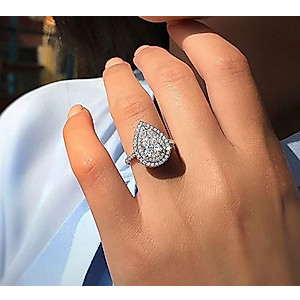 WDIYIEETN White Gold Plated Sterling Silver Teardrop Halo Pear Cut Cubic Zirconia CZ Crystal Engagement Wedding Ring for Women (9)