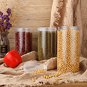 6 PCS Plastic Jars with Lid 48oz Clear PET Seal Jar, Round Wide Opening Storage jar for Kitchen, Household, Craft Storage