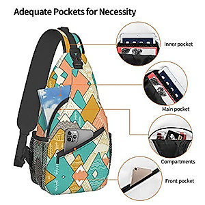FFEXS Mountains Print Cross chest bag diagonally Hiking Daypack Crossbody Shoulder Bag Sling Backpack Outdoor Cycling Bag