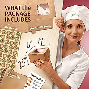 The Strongest 4x4x2.5 Inches Mini Cake Boxes on Amazon [50 Pack] - 2x Thicker and Oil-Resistant | Premium Brown Boxes With Window for Individual Donut, Mini Cookies, Dessert & Macarons - Unbeatable Durability and Protection!