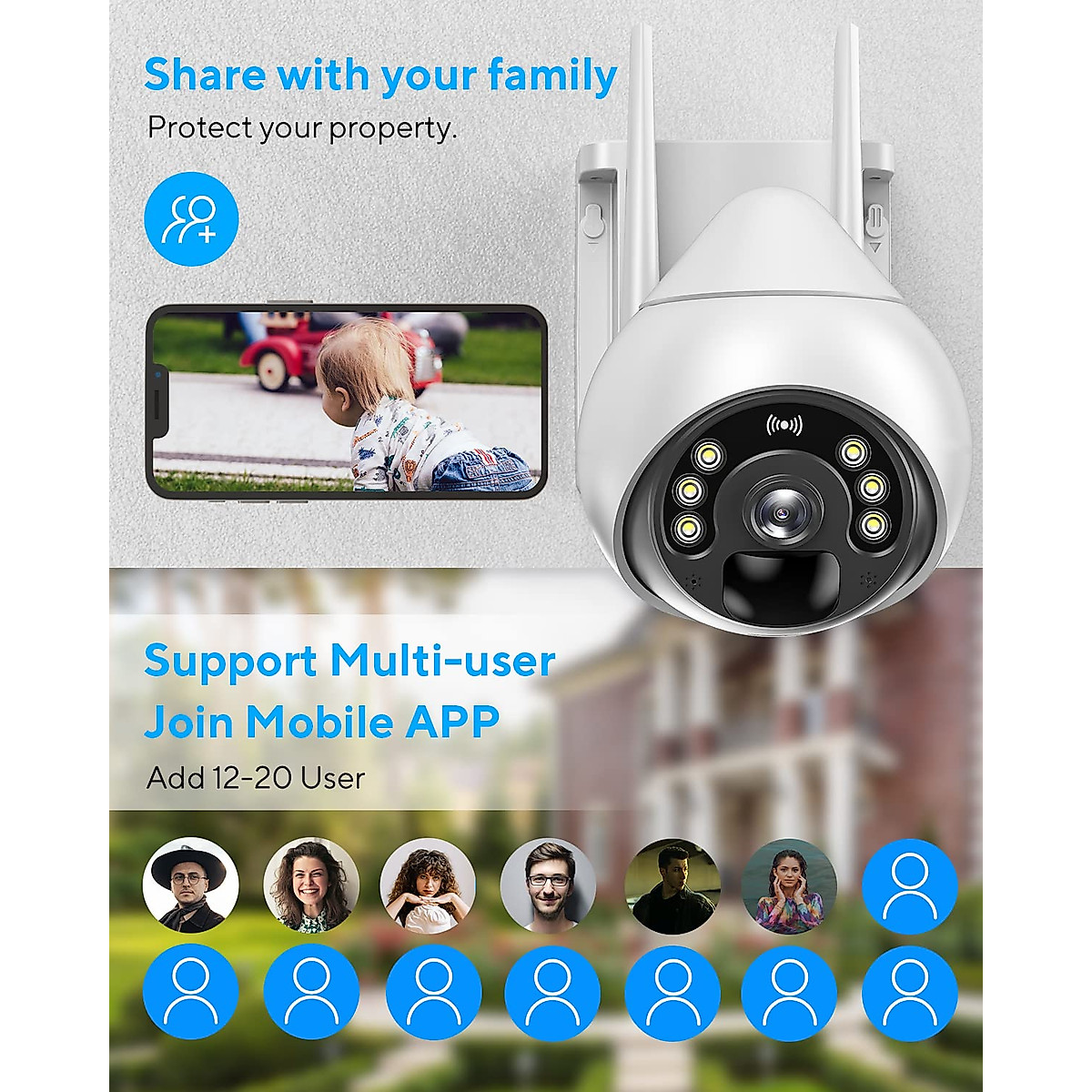 ANWIKE Solar Security Camera Outdoor Full 360°Coverage - Double Solar Panel Pan Tilt Zoom Wireless Security Camera with floodlights Color Night Vision, WiFi Camera 2-Way Audio IP66 Waterproof