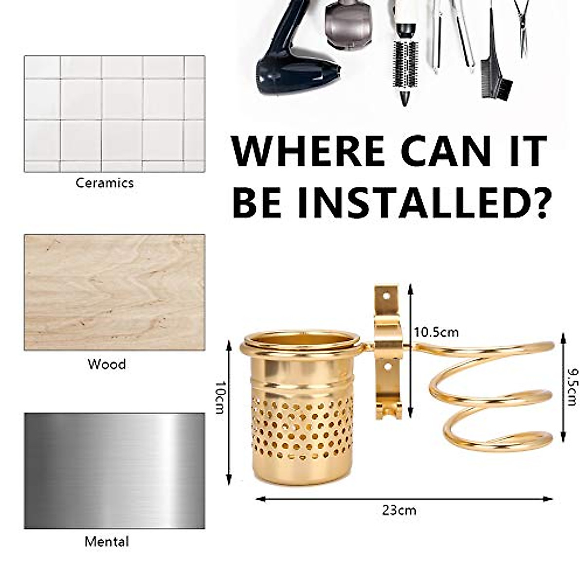 Hair Dryer Holder, Bathroom Hair Dryer Organizer Wall Mount Stand Hair Blow Dryer Hanging Rack Wall Mounted Organizer Multipurpose Rack(02)