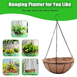 EIMQUVW 4 Pack Hanging Planter Basket Outdoor Large Hanging Flower Pots Indoor 12 inch with Coco Coir Liner Round Wire Plant Holder Chain Hanging Basket Garden for Home Decor Balcony Office1