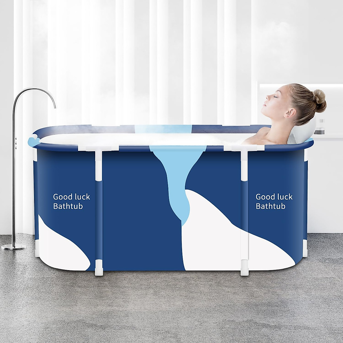 Portable Foldable Bathtub,Foldable Soaking Bathtub for Adults, Freestanding Bathtubs, Hot Bath Tub, Ice Bath, Family Bathroom SPA Tub 47.2x19.7x21.7inch (Milk)