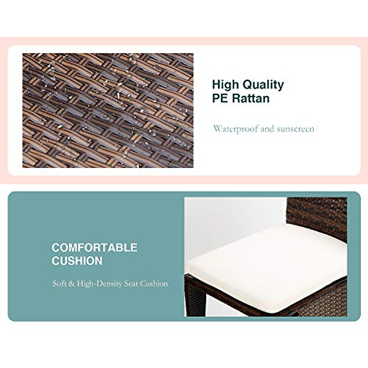 FDW Patio Set 3 Pieces Outdoor Wicker Patio Furniture Sets Wicker Bistro Set Rattan Chair Conversation Sets Patio Sofa Wicker Table Set for Yard Backyard Lawn Porch Poolside Balcony,Brown