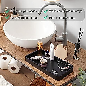 ALELION 10" Bathroom Vanity Tray for Counter - Wood Tray for Dresser Tops Perfume Jewelry Candle Key Catchall - Black Kitchen Countertop Organizer for Soap Dispenser and Sponge Holder