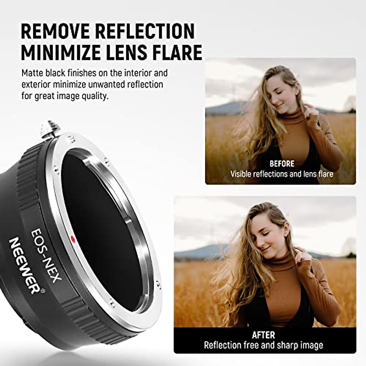 NEEWER Mount Lens Adapter Manual Focus Ring Compatible with Canon EF/EF-S Lens to Sony E Mount Camera A1 A9 A7 A7C A7R A7S A6600 A6400 NEX-7 NEX-6 ZV-E10 FX30, Not Compatible with Canon STM Lenses