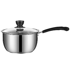 Stainless Steel Saucepan, 1.3 Quart Long Handle Milk Pot with Lid for Warming, Cooking and Boiling Milk, Spaghetti, Soup in Kitchen and Outdoor (18cm)