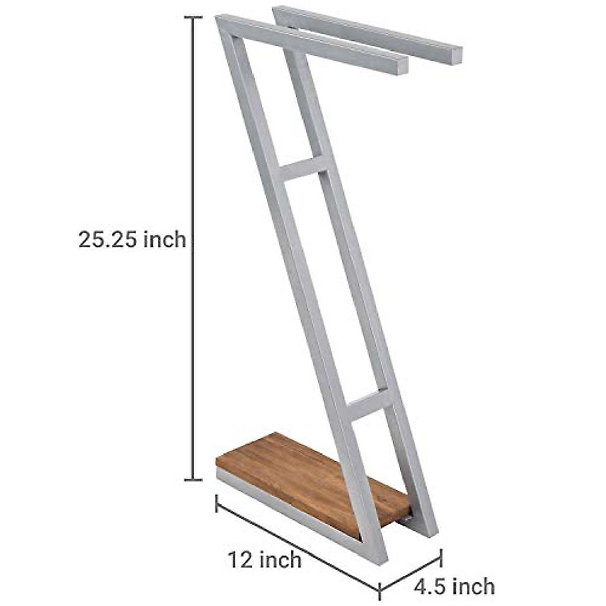 MyGift 2-Feet Tall Modern Z-Shaped Silver Tone Metal Dual Bar Towel Rack with Rustic Burnt Solid Wood Base, Free Standing Bathroom Laundry Room Holder Stand