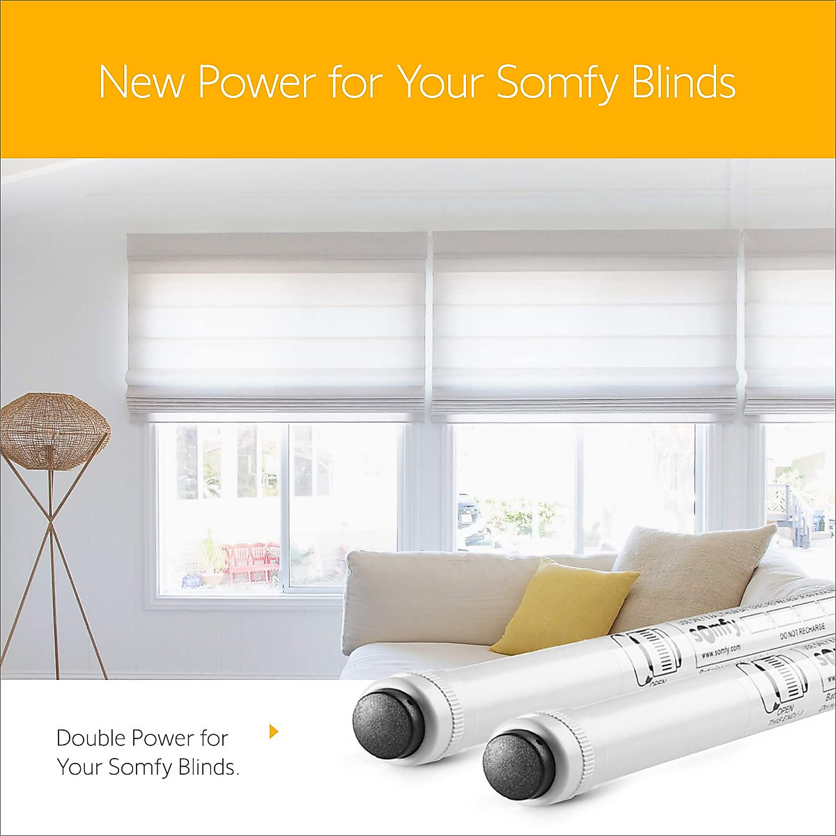 somfy 12V DC Reloadable Battery Tube 2 Pack and Y Harness - 2 Replacement Battery Tubes - 12V Dual Battery Wands for RTS Motors - Power Blinds & Shades – Easy to Install – #9018685, 9018625