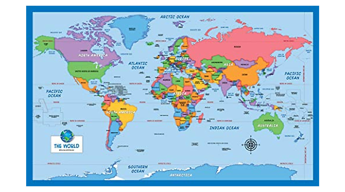 3 Pack - World Map & USA Map for Kids + Blue Ocean World Map - 3 Poster ...
