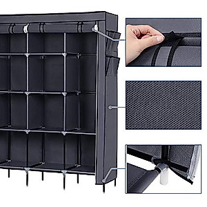 Knocbel 67" Tall Freestanding Closet Organzier Clothes Garment Rack Dustproof & Waterproof Fabric Cover with Storage Shelves 2 Hanging Rods & 4 Side Pockets (Gray)