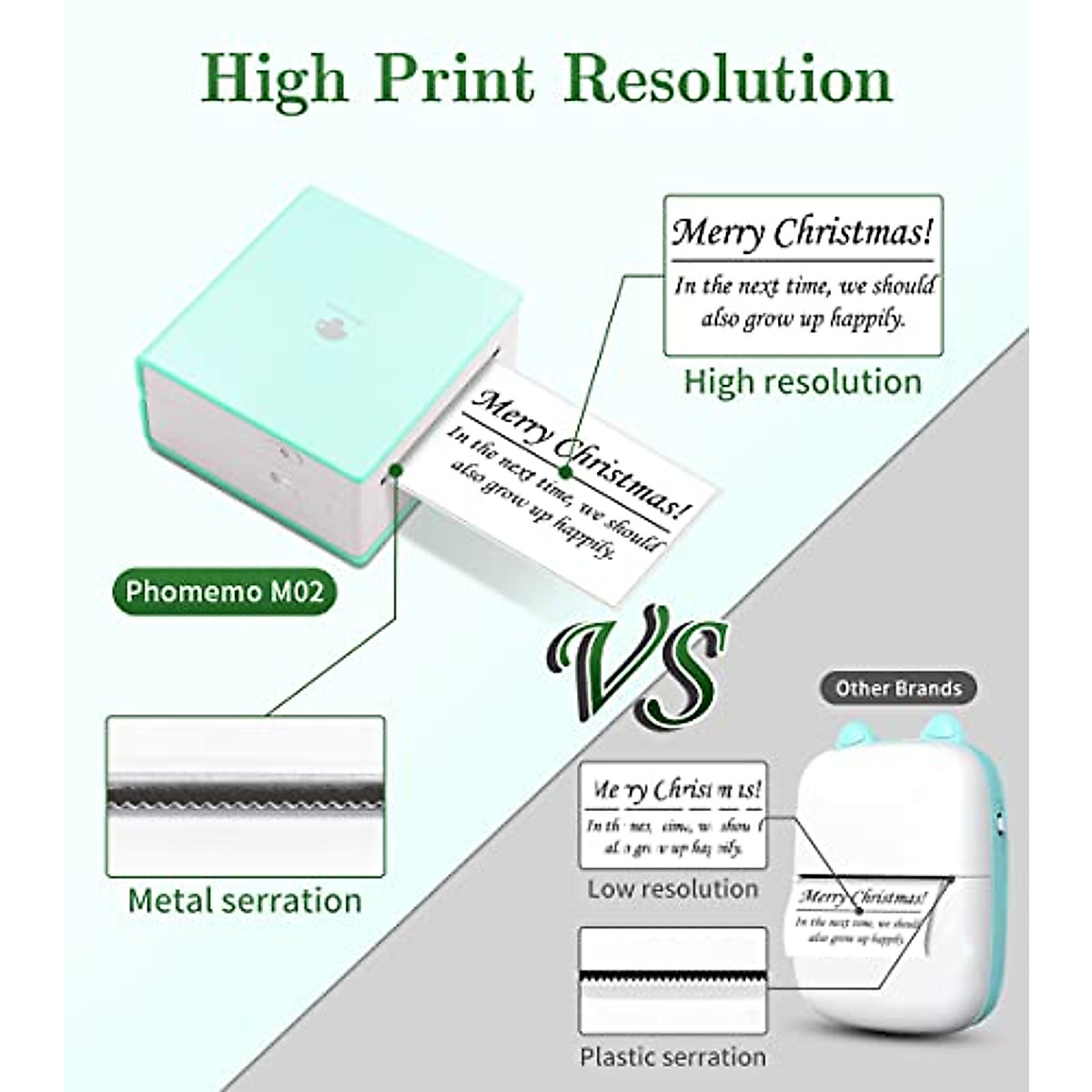 Phomemo Sticker Printer - M02 Mini Photo Printer, Bluetooth Portable Thermal Instant Sticker Maker, for iOS + Android, for Photo, Learning, Journal, Study Note, Christmas, Good Gift (Ice Cream Green)