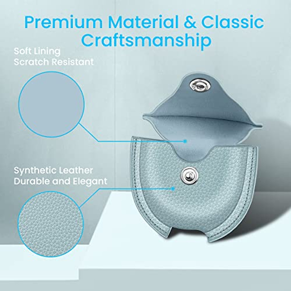 Fintie Protective Case for Pixel Buds A-Series (2021) / Pixel Buds 2 (2020), Premium PU Leather Slim Fit Metal Snap Closure Portable Cover Skin with Keychain, Ice Blue