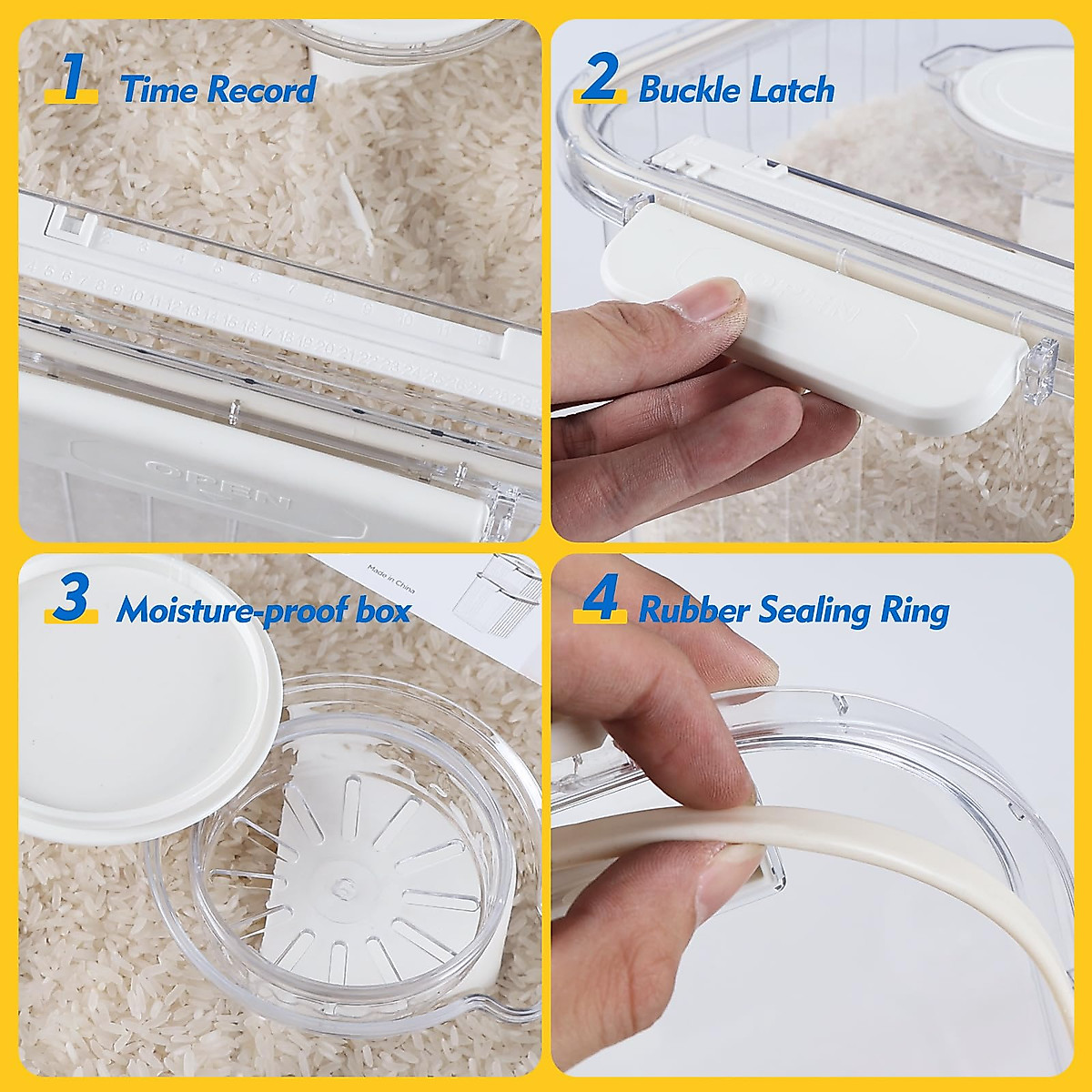 Ggbin 22 LBs Plastic Rice/Cereal/Grain Food Storage Container Bin with Measuring Scoop, Clear