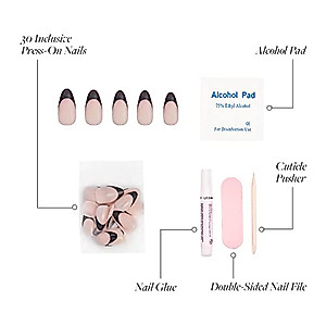 Glamnetic Press On Nails - Caviar | Semi-Transparent, Short Almond Nails, Reusable | 15 Sizes - 30 Nail Kit with Glue