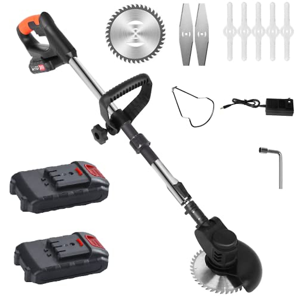 Decsix String Trimmer Weed Eater, Battery Powered 24V Foldable Cordless Lawn Edger/Mower , Telescopically Adjustable Length Weed Eater Tool for Garden and Yard, Charger Included (2 x Battery - Black)