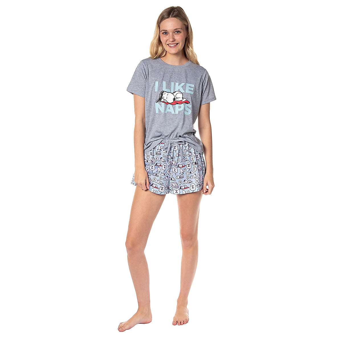 INTIMO Peanuts Womens' Snoopy I Like Naps Character Sleep Pajama Set Shorts (XXX-Large) Multicolored