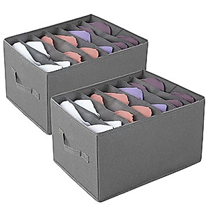 Wardrobe Clothes Organizer, 2 Pack Durable 7 Grids Clothes Organizer for Folded Clothes, Washable Closet Drawer Storage Organizer for Large Bra, Clothes, Pants, Jeans, T-Shirt, Medium, Drak Grey