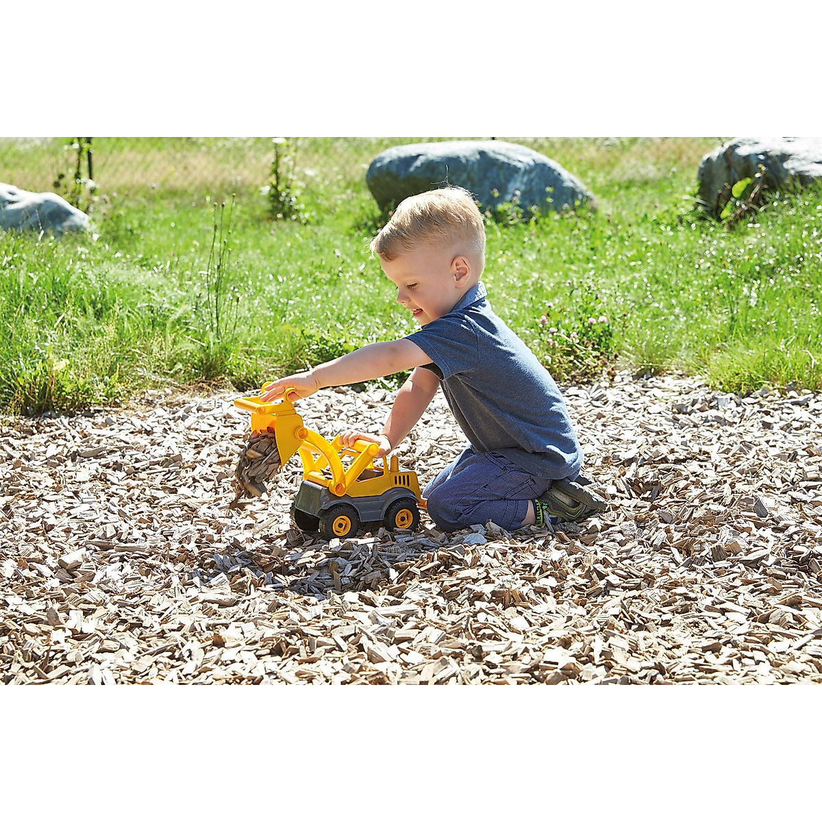 LENA® Eco Active Bulldozer Toy for Kids, Easy Grab Handle and Flip Open Cab, Super Sturdy Construction for Real Action (Digging In The Dirt Or Sandbox)