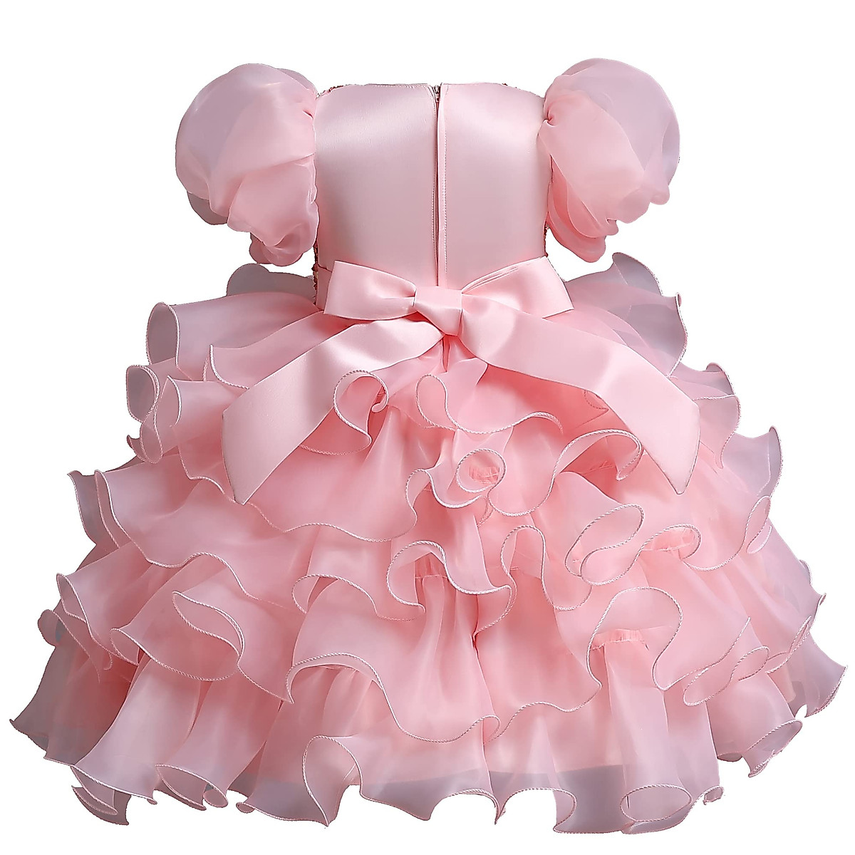 Myosotis510 Girls' Lace Princess Wedding Baptism Dress Long Sleeve Formal Party Wear for Toddler Baby Girl (Ruffle Pink, 6 Years)