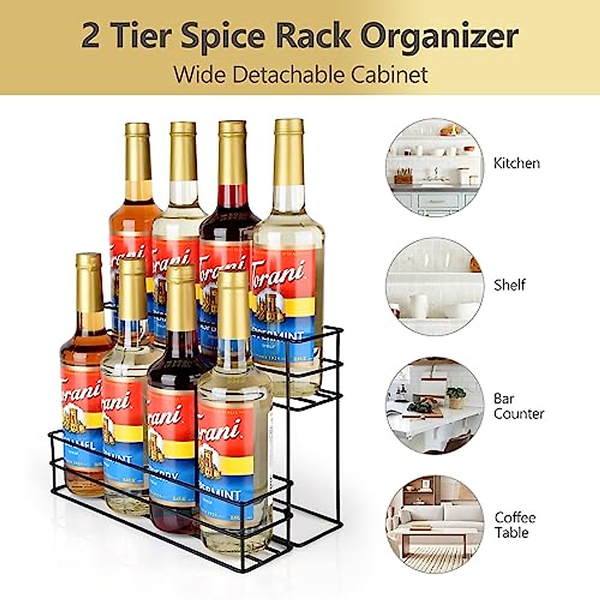 kimilus 8 Bottle Capacity Coffee Syrup Organizer 2 Tier Coffee Syrup Stand Shelf for Coffee Bar Kitchen Small Wine Rack for Bar Family Storage for Syrup Wine Dressing