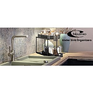 Chiaamo, Under Sink Organizers and Storage 2-Tier Sliding Shelf, 1 Sliding Organizer for countertop or Under The Sink with 4 Telescopic Tubes That Allows You to Adjust The Height to Your Need.
