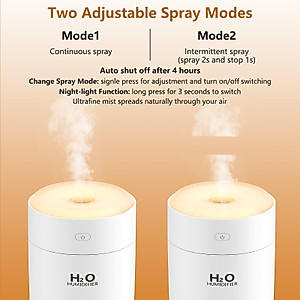 Mini Humidifiers for Bedroom 350ml Small Plants Humidifier Indoor Portable Travel Desk Cool Mist Humidifier, Auto Shut-Off 2 Mist Modes Humidificador for Bedroom Plants Travel Office Desk Car White