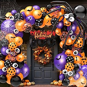 Lutoys 126 Pcs Halloween Balloon Garland Arch Kit, Eye Balloons with Spider Web, Bats, Purple Orange and Black Balloons for Halloween Birthday Supplies Halloween Party Decorations