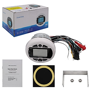 Herdio Round Waterproof Marine Radio - 4 x 40 W Boat in Dash Gauge Stereo Receiver Compatible with Bluetooth, AM FM, 2.75 Inches Digital LCD, USB, AUX, RCA (White)