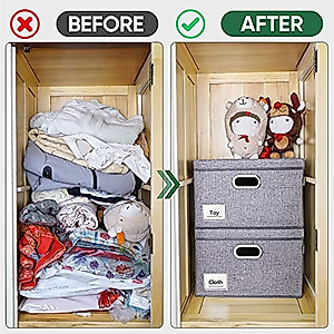 BALEINE Storage Bins with Lids, Foldable Linen Fabric Storage Boxes with Lids, Collapsible Closet Organizer Containers with Cover for Home Bedroom Office (3pack Gray Extra Large)