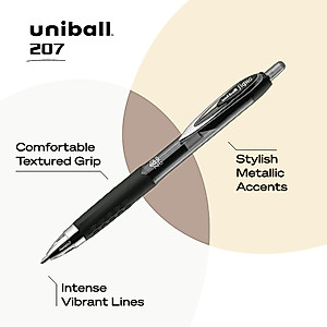 uniball Gel Pens, 207 Signo Gel with 1.0mm Bold Point, 12 Count, Black Pens are Fraud Proof