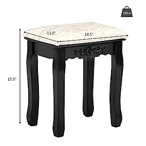 GOFLAME Vanity Stool, Retro Makeup Dressing Bench with Solid Wood Legs, Piano Seat with Carved Flowers, Thick Padded Cushioned Chair with 250lb Capacity, Large Vanity Benches for Bedroom (Black)