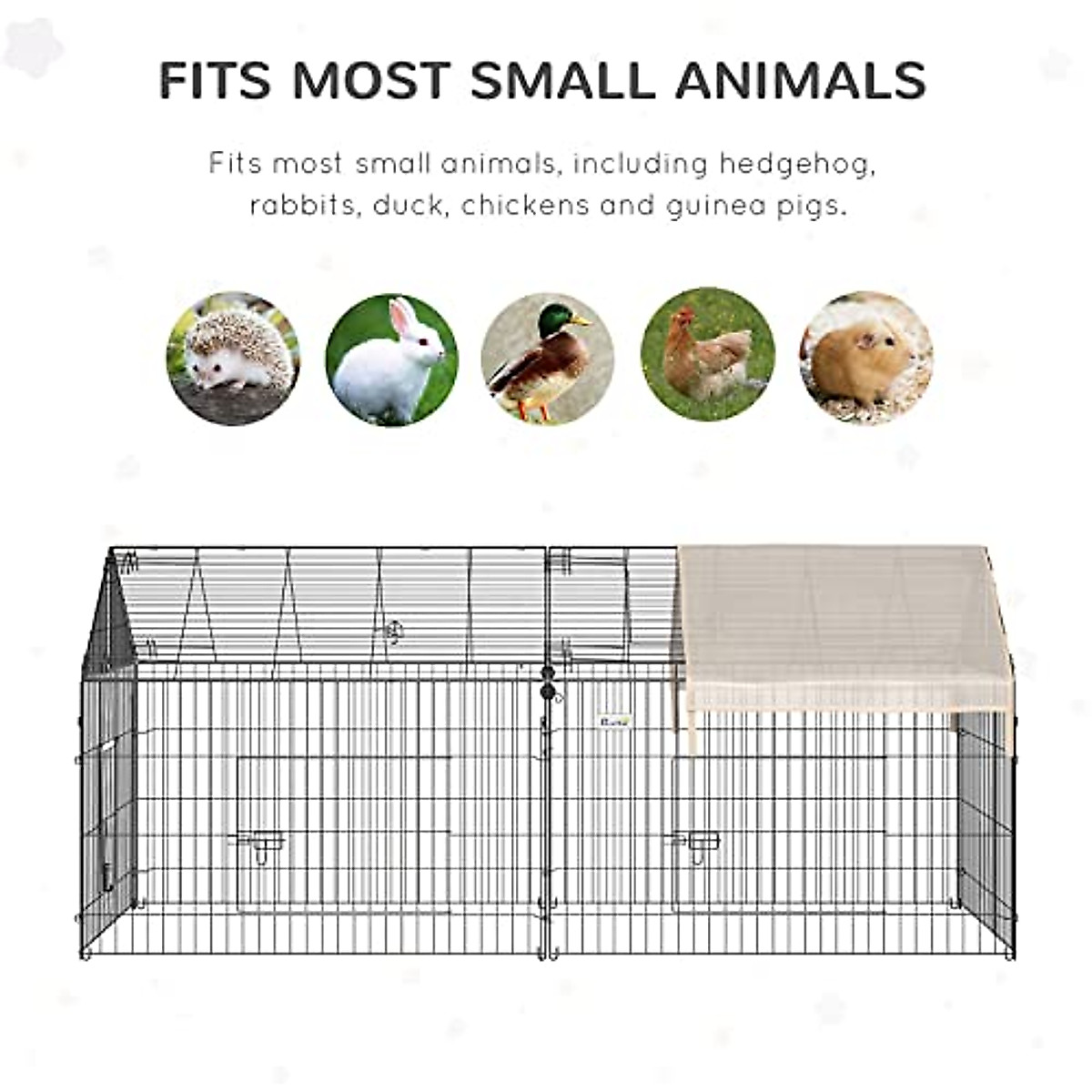 PawHut 7.2' Small Animal Playpen with Cover, Multifunctional Metal Pet Exercise Pen Large Metal Chicken Coop, Outdoor Bunny Pen, Easy to Store & Set-up, Beige