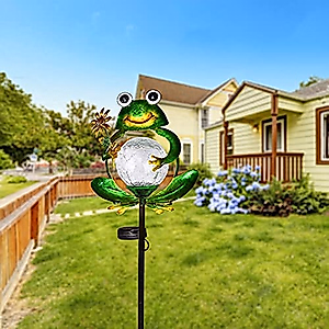 Outdoor Decorative Solar Garden Lights,Metal Frog Shape Waterproof Stake Lights Frog Garden Decorations for Walkway Pathway Lawn Yard