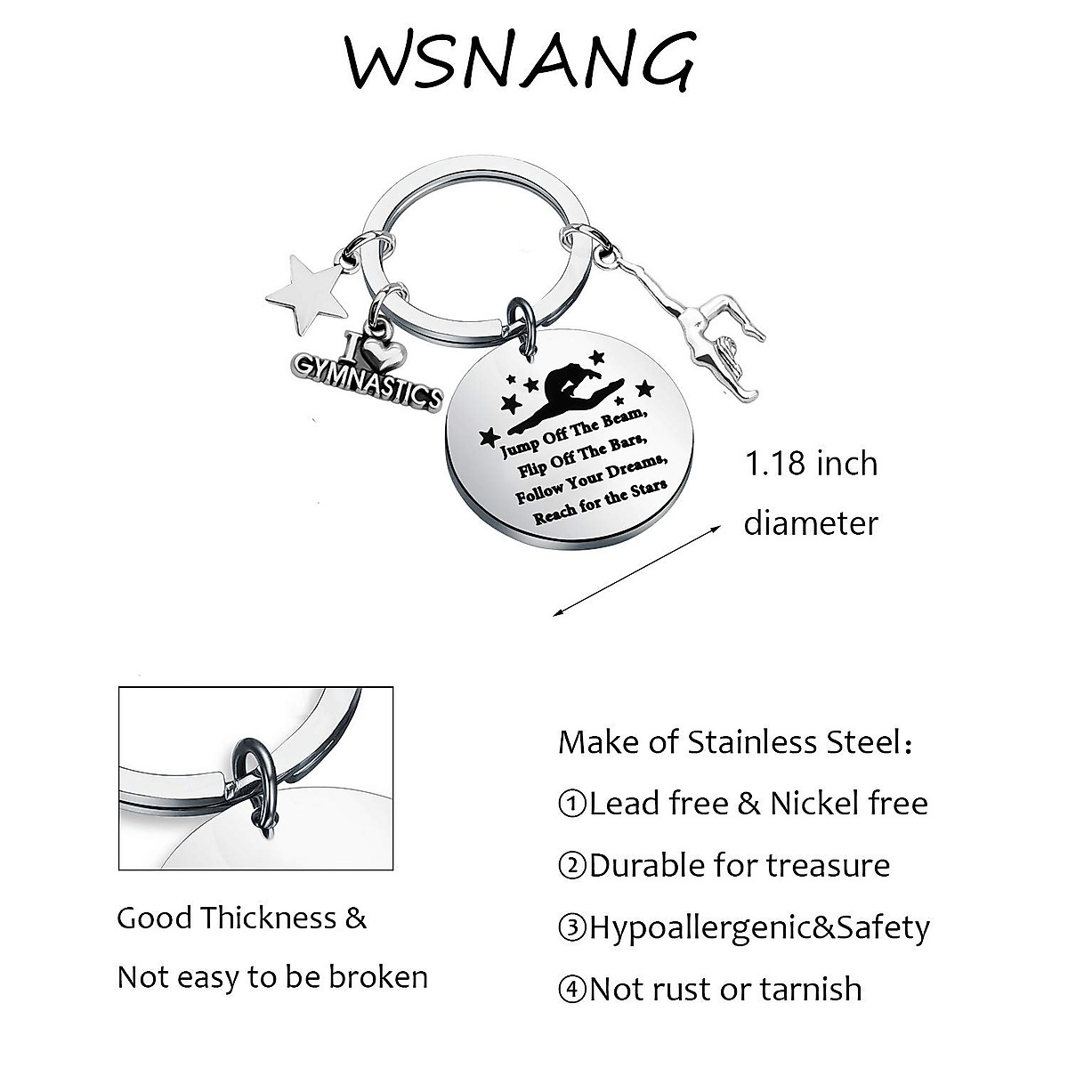 WSNANG Gymnastics Team Gifts Jump Off The Beam Flip Off The Bars Follow Your Dreams Reach For The Stars Keychain (Reach for the Stars KC)