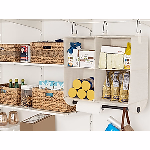 StorageWorks Hanging Closet Organizer with Garment Rod, 4 Section Closet Hanging Shelves, Hanging Clothes Cube Organizer, White & Ivory, 12 ¼" D x 24 ½" W x 28" H