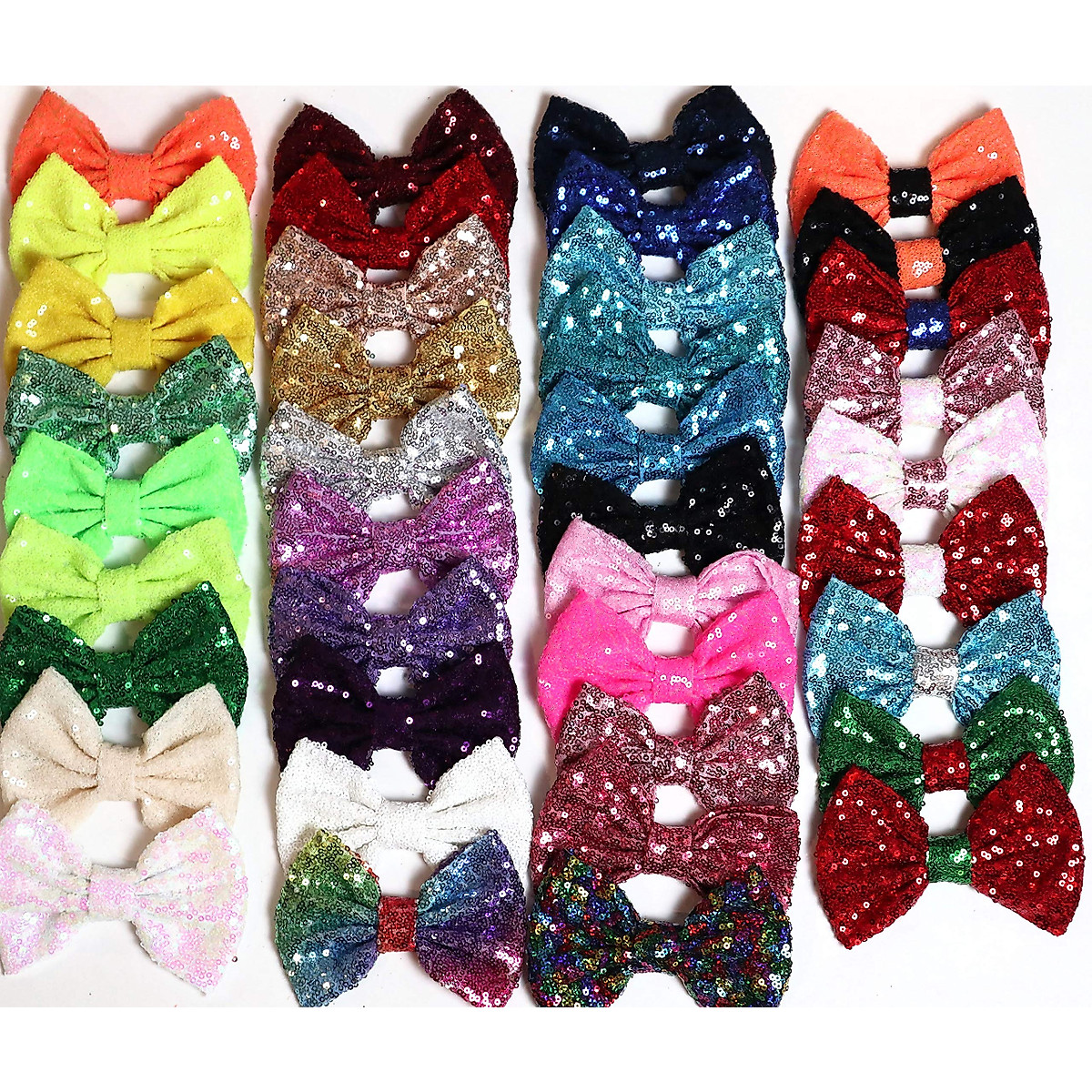 CLGIFT Set of 12 Sequin Bows 5 Inches Large Glitter Bows Wholesale Bows, DIY Fabric Hair Bows - No Clips (Pick Your Own)