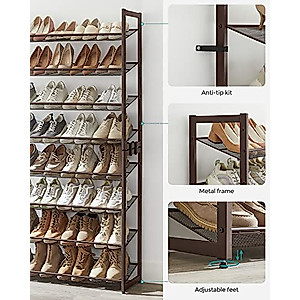 SONGMICS Shoe Rack, 8-Tier Shoe Organizer, Metal Shoe Storage for Garage, Entryway, Set of 2 4-Tier Stackable Shoe Shelf, with Adjustable Flat or Angled Shelves, Holds 32-40 Pairs, Bronze