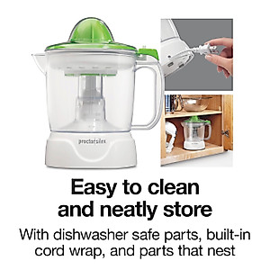Proctor Silex Juicer Electric Citrus Juicer Machine, 34 oz., for Orange, Lemon, Grapefruit Juice, White and Green (66340)