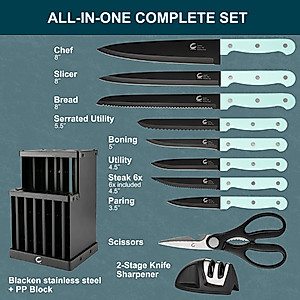 CuCut Knife Set, 16 Pieces Dishwasher Safe Kitchen Knives with Steel Block, German Stainless Steel Knife Block Set with Knife Sharpener