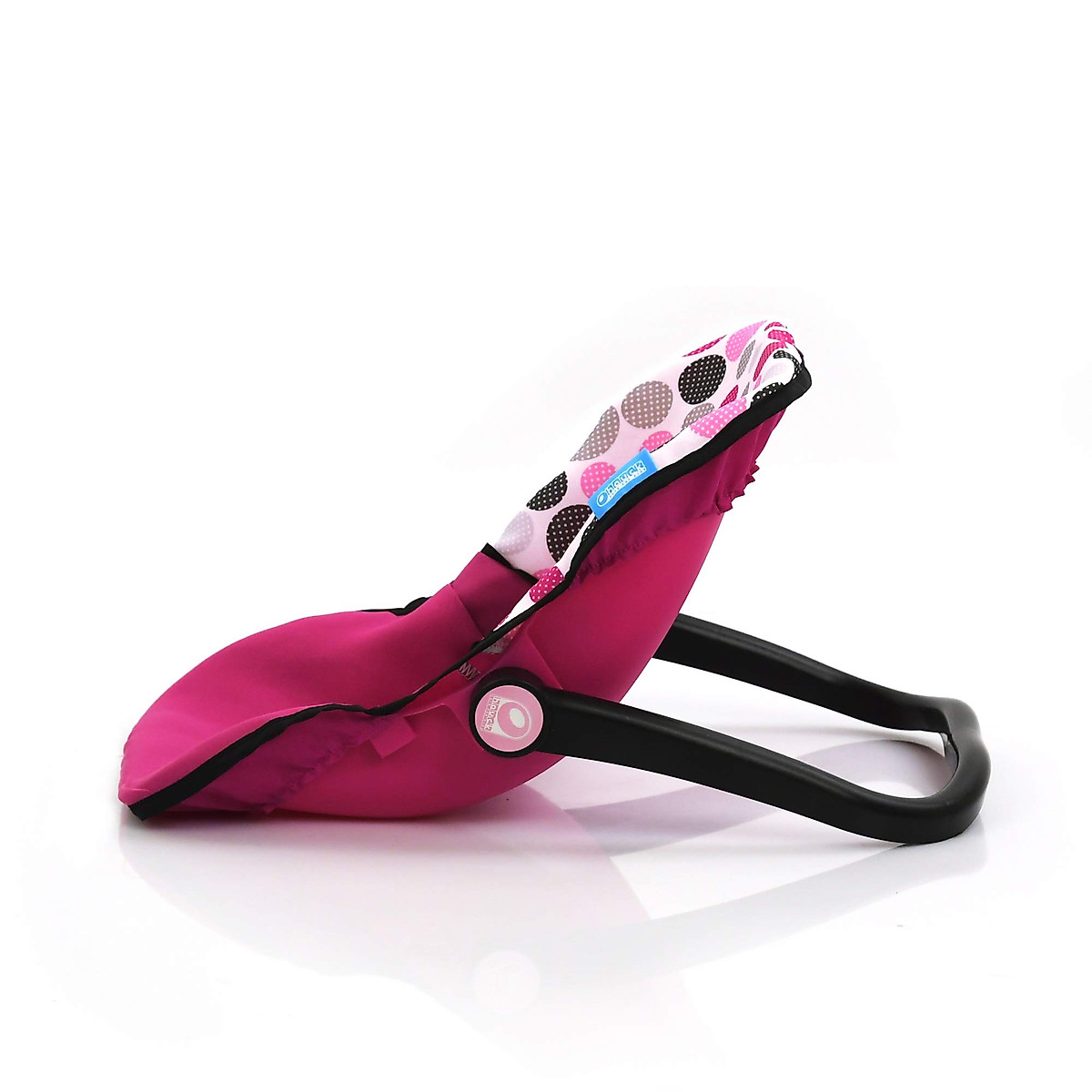 Hauck Pink Dot Doll Car Seat is a Plastic Shell with Fabric and Includes Harness Belt to Keep The Baby Doll Secure and can be Converted into a Feeding Chair, Multi