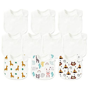 BWkoss 10Pcs Sublimation Baby Bibs White Cotton Waterproof Infant Bib Blank DIY Creative Food Bib Adjustable Hook Loop Closure Newborn Babies Bib Keepsake Baby Gift for Drooling Feeding Teething