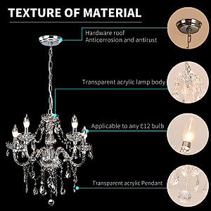 PAPAYA Crystal Chandeliers Clear Chandelier 5-Light Modern Pendant Ceiling Lighting Fixture with Acrylic Crystals & Beads for Girls Room,Living Room,Kitchen Island,Entryway