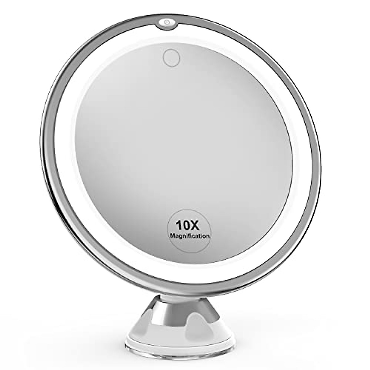 GOZVRPU 10x Magnifying Lighted Makeup Mirror with Touch Control, Powerful Locking Suction Cup, and 360 Degree Rotating Arm, Magnifying Mirror with Lights for Home, Bathroom Vanity and Travel(White)