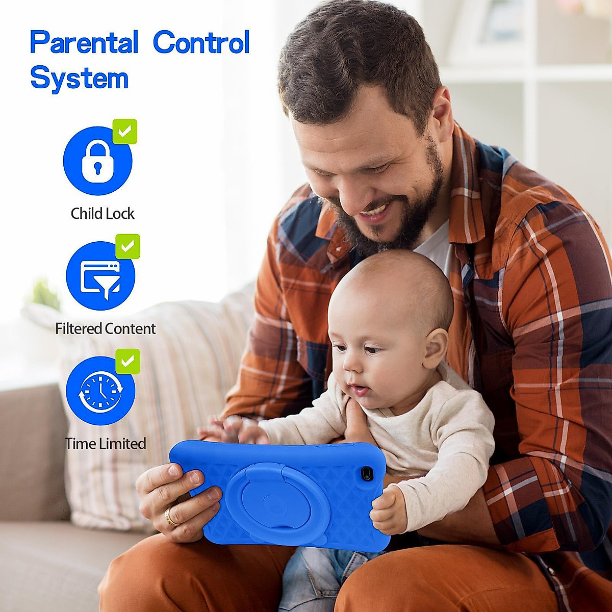 Luqeeg 8 Inch Kids Tablet, 100-240V Quad Core Processor Speakers Tablet PC 2GB RAM 32GB ROM for Education for Android 10 (US Plug)