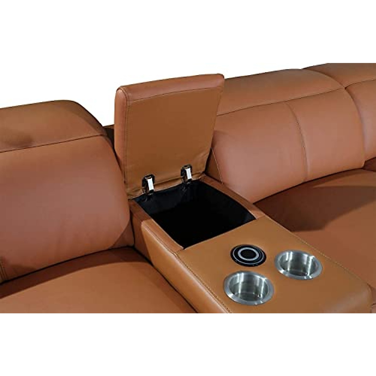 Blackjack Furniture Venice 8 Piece Sectional Sofa with 4-Power Recliners, Features Adjustable Headrest, Lumbar Support, USB and Wireless Charging Station, Extra Large Storage, 2 Consoles, Camel