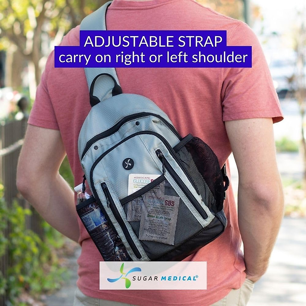 Sugar Medical - Insulated Diabetes Sling Backpack - Multi Pocket, Zip Secured Backpack w/Elastic Loops and Adjustable Straps for Diabetic Medical Supplies (Haze Grey) …
